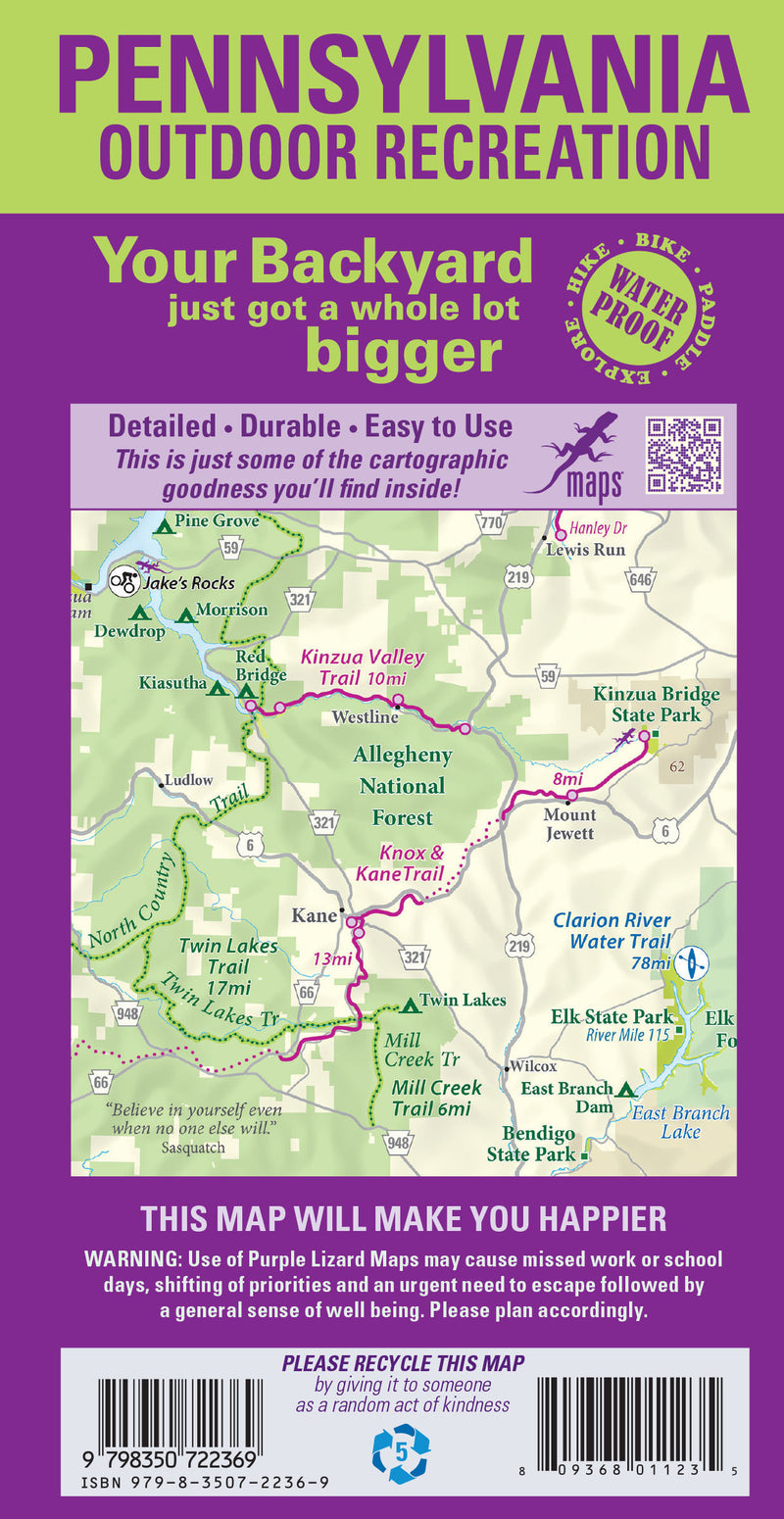 Pennsylvania Statewide Outdoor Recreation Lizard Map - Purple Lizard Maps
