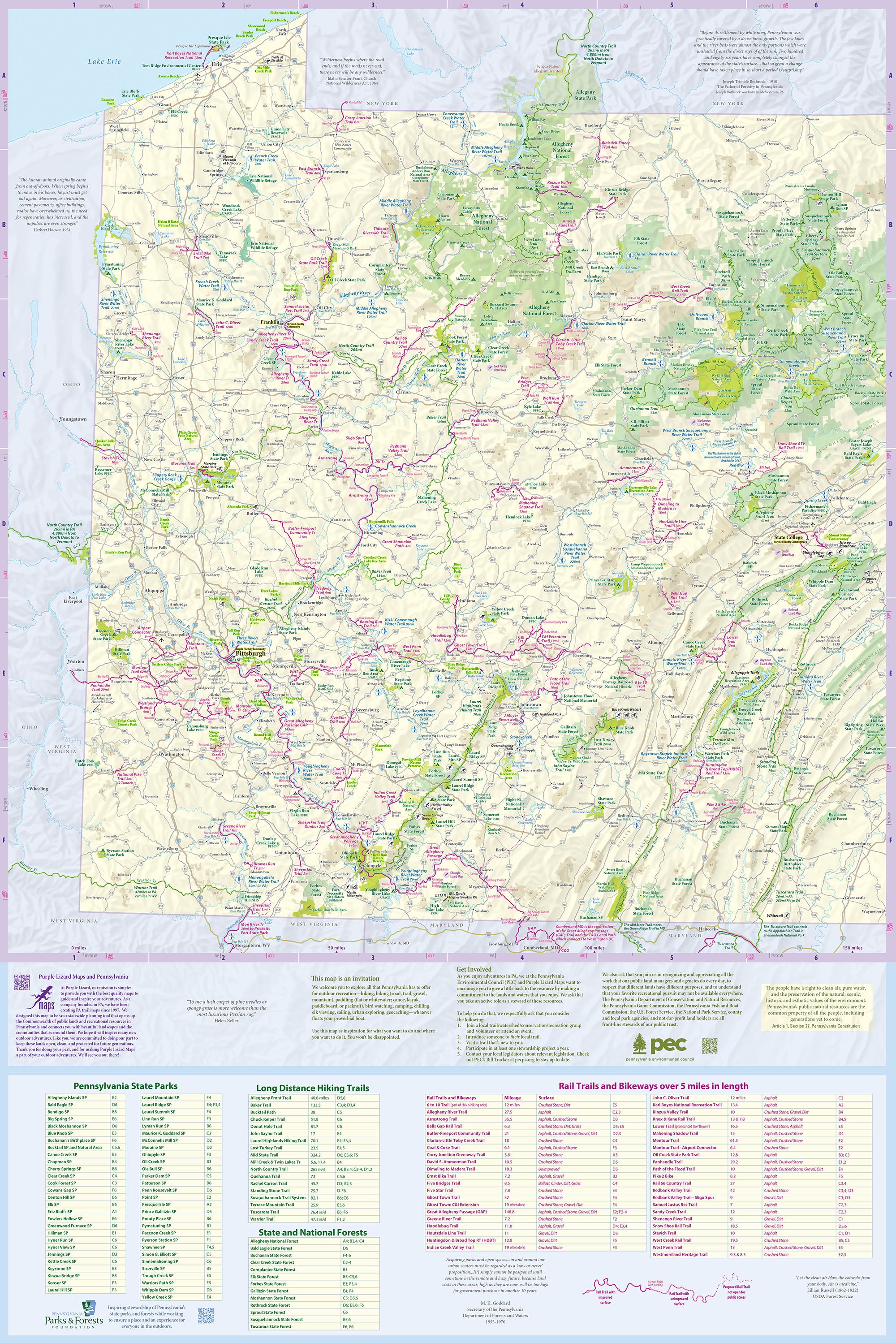 Pennsylvania Statewide Outdoor Recreation Lizard Map - Purple Lizard Maps