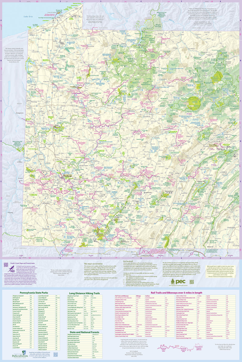 Pennsylvania Statewide Outdoor Recreation Lizard Map - Purple Lizard Maps