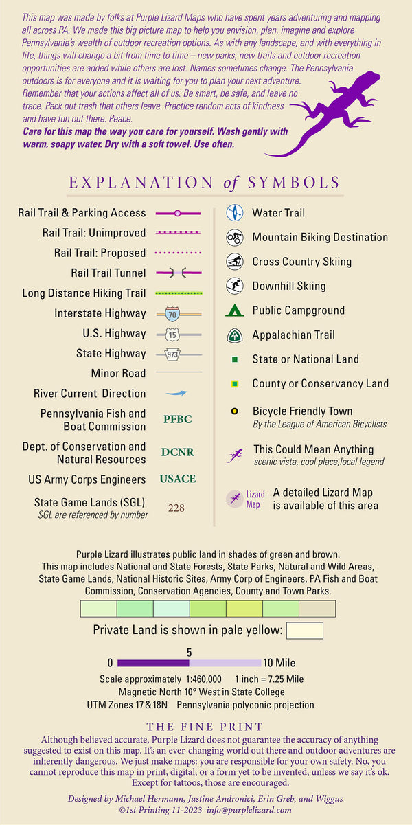 Pennsylvania Statewide Outdoor Recreation Lizard Map - Purple Lizard Maps