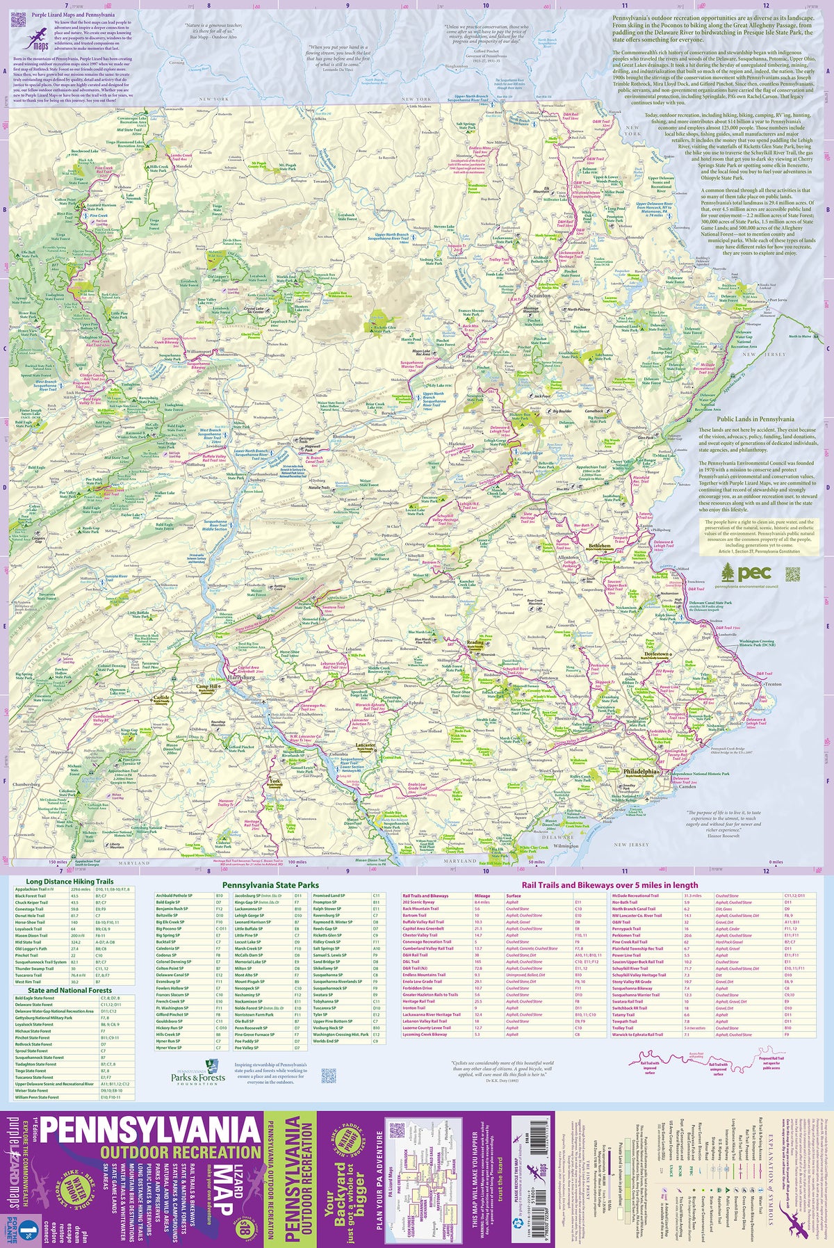 Pennsylvania Statewide Outdoor Recreation Lizard Map - Purple Lizard Maps