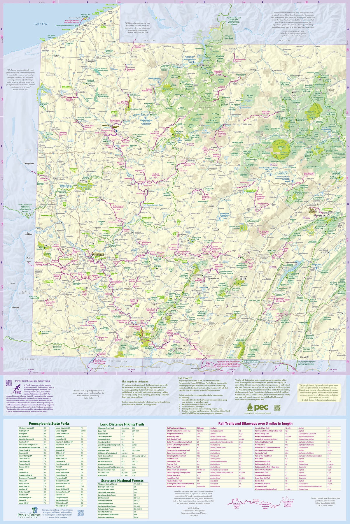 Pennsylvania Statewide Outdoor Recreation Lizard Map - Purple Lizard Maps