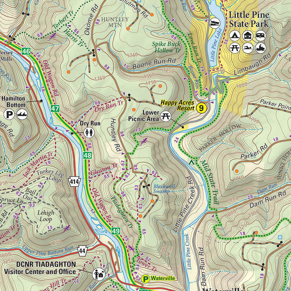 Pine Creek Lizard Map - Grand Canyon of Pennsylvania Trail Map - Purple ...