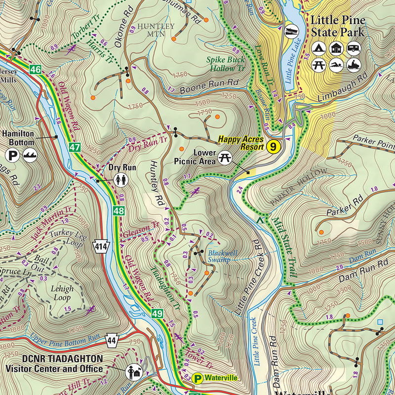 Pine Creek Lizard Map - Grand Canyon of Pennsylvania Trail Map - Purple ...