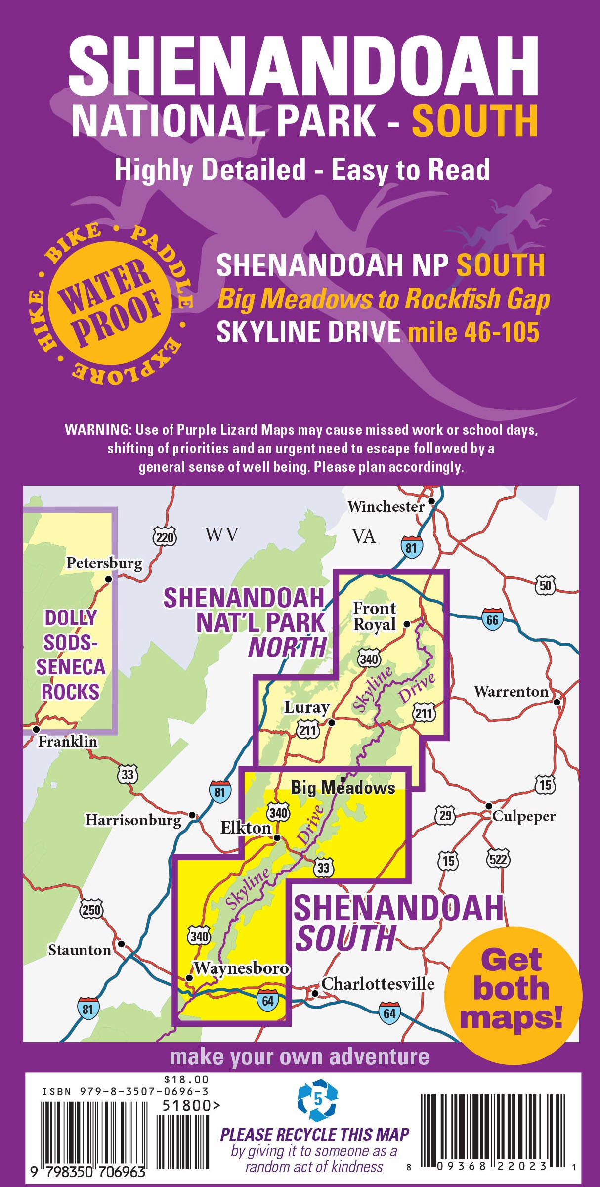 Shenandoah National Park Lizard Maps, Virginia - Purple Lizard Maps