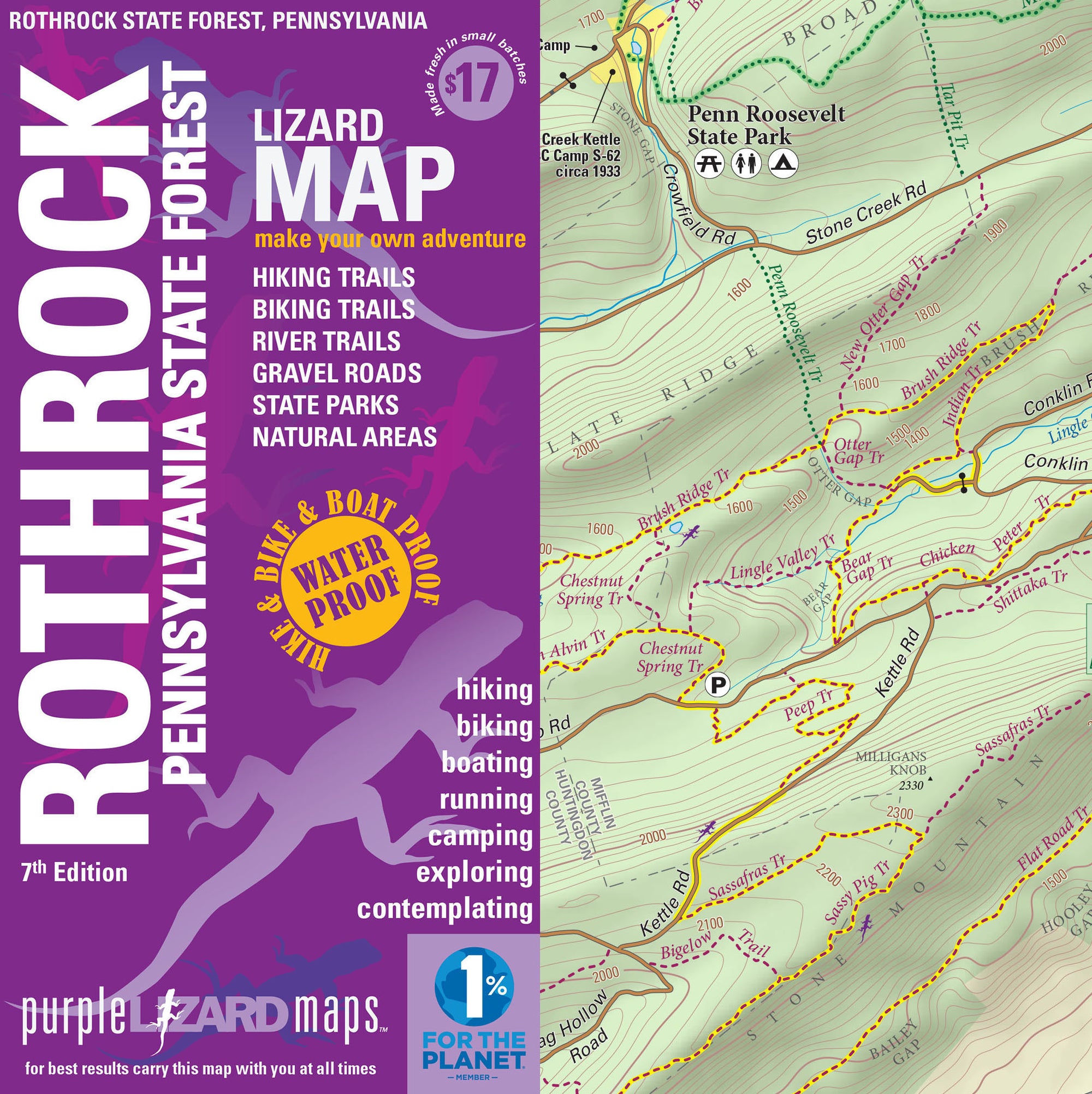 Rothrock Lizard Map, Pennsylvania - Purple Lizard Maps