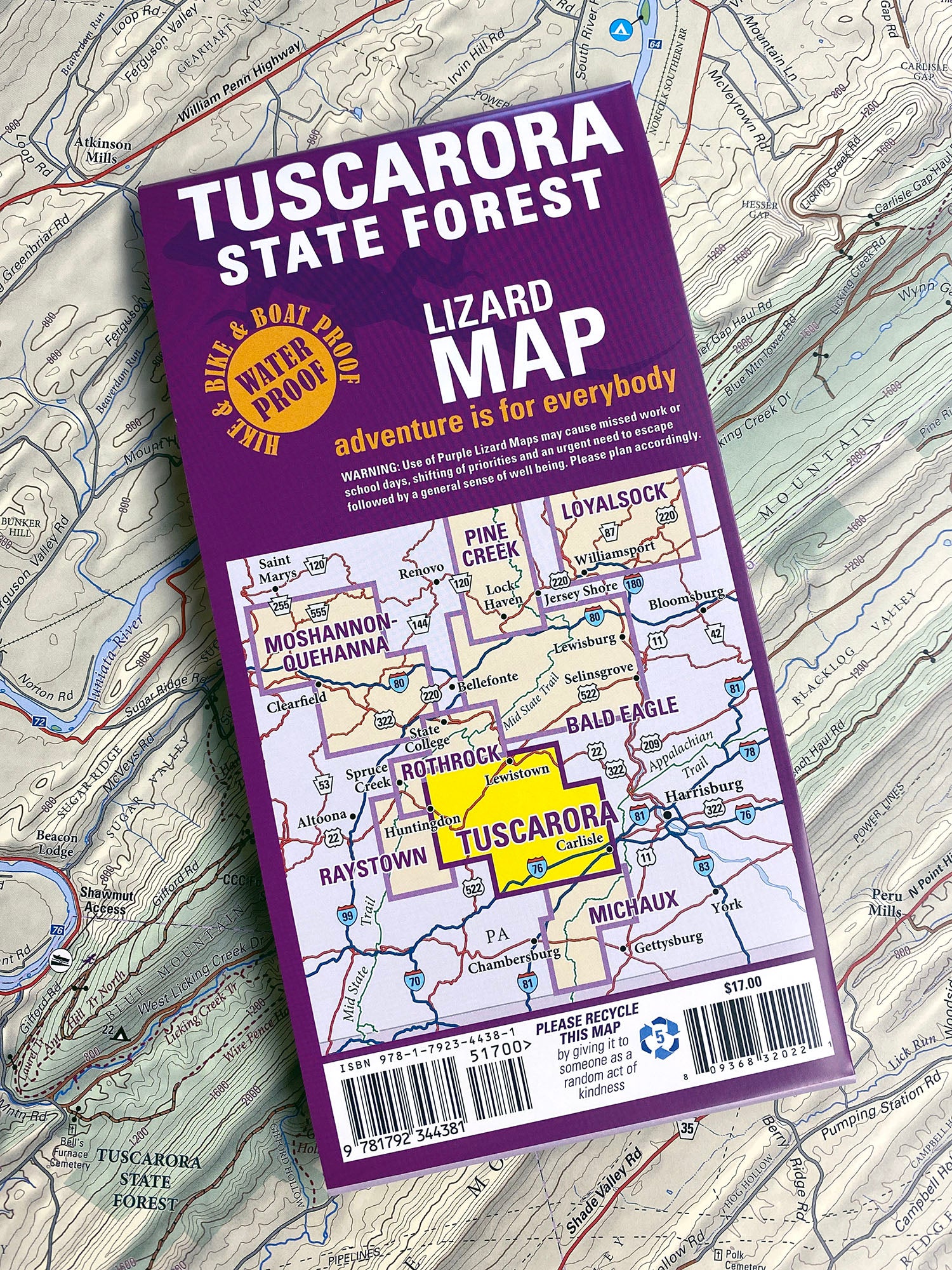 Tuscarora State Forest Lizard Map, Pennsylvania - Purple Lizard Maps
